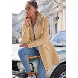 French Connection Outdoorjacke beige Gr. M (40/42) f&uuml;r Damen. Mit Leder-Badge. Figurumspielend. Nachhaltig.