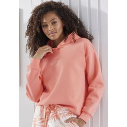 Lascana Hoodie orange Gr. 32/34 f&uuml;r Damen. Rundhals und Print. L&auml;ssig Geschnitten. Nachhaltig.