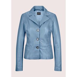 Madeleine Mode Lederjacke MADELEINE "Lederjacke Kurzblazer aus Lammnappa-Leder", Damen, Gr. 44, blau (rauchblau, metallic), Obermaterial: 100% Lammnappaleder LANA., Modern, normal, Jacken