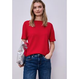 Kurzarmshirt Street One, Damen, Gr. 36, salsa rot, Jersey, Obermaterial: 48% Polyester, 48% Viskose, 4% Elasthan, unifarben, regular fit normal, U-Boot-Ausschnitt, Shirts, mit elastischem Bund