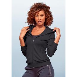 active by Lascana LASCANA ACTIVE Trainingsjacke schwarz Gr. S (36/38) f&uuml;r Damen. Mit Logoschriftz&uuml;ge, Rei&szlig;verschluss, Kordelzug. Bequem. Nachhaltig.
