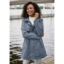 French Connection Outdoorjacke blau Gr. XS (32/34) f&uuml;r Damen. Mit Leder-Badge. Figurumspielend. Nachhaltig.