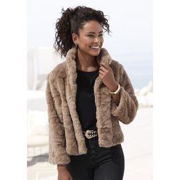 Lascana Fellimitatjacke taupe Gr. 38 f&uuml;r Damen. Figurbetont