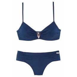Lascana Set: B&uuml;gel-Bikini 'Lapiz' blau Gr. 38 Cup D. Mit B&uuml;gel Und Mit Seitlichen St&auml;bchen