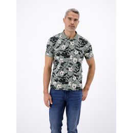 Poloshirt Lerros "Poloshirt mit floralem Print aus 100% Baumwolle", Herren, Gr. M, storm grau, 100% Baumwolle, ohne Ausschnitt, Shirts