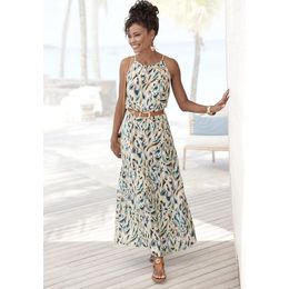 Lascana Maxikleid 'mit Alloverprint und Knopfleiste hinten, aus gewebter Viskose' beige Gr. 40 f&uuml;r Damen. Amerikanischer Ausschnitt und Allover-Druck.