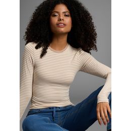 Flashlights Damen Longsleeve, beige, Gr. 52, gestreift, Jersey, Obermaterial: 47% Polyester, 46% Viskose, 7% Elasthan, Shirts, h&uuml;ftlange Schnittform,