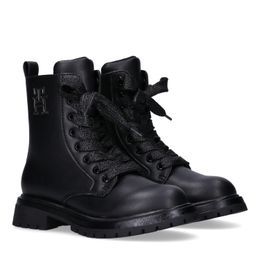 Tommy Hilfiger M&auml;dchen Schn&uuml;rboots, Gr. 30, schwarz, Synthetik, Schuhe, Chunky Boots mit modischen Schn&uuml;rsenkeln