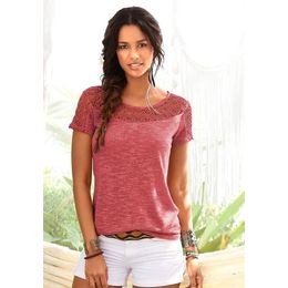 Vivance Kurzarmshirt 'mit sommerlicher H&auml;kelspitze' kupfer Gr. 40/42 f&uuml;r Damen. Tiefer Rundhals und Spitze. Bequem