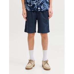 Jack & Jones Shorts JACK & JONES JUNIOR "JPSTJAIDEN HYBRID BONDI JOGGER SHO JNR", M&auml;dchen, Gr. 128, N-Gr, schwarz navy, Web, Obermaterial: 80% Baumwolle, 20% Leinen, unifarben, relaxed fit knielang, Hosen Shorts
