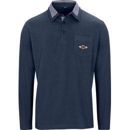 Herren Langarm-Poloshirt mit Webkaro-Details dunkelblau, Gr&ouml;&szlig;e 56/58