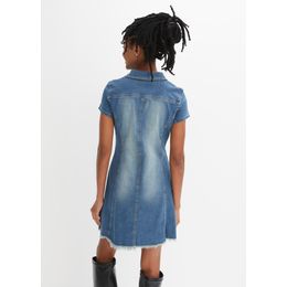 bonprix Damen Jeanskleidblau denim, Gr. 40, Denim/Jeans, Obermaterial: 98% Baumwolle, 2% Elasthan, Kleider, A-Linien-Schnitt, kurzer Arm, tailliertes