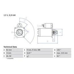 Bosch Starter 0 986 013 850 12V f&uuml;r PEUGEOT FIAT CITRO&Euml;N PROTON 9618725080 5802C9 9605219380