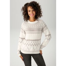Aniston CASUAL Damen Strickpullover, wei&szlig;, Gr. 36, Jacquardmuster, Rautenmuster, Zopfmuster, Strick, Obermaterial: 100% Polyacryl, Pullover, im