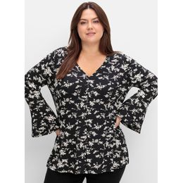 Damen Langarmshirt "Langarmshirt", schwarz, Gr. 52, sheego by Joe Browns, gebl&uuml;mt, gemustert, 95% Viskose, 5% Elasthan, Shirts