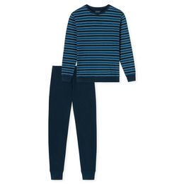 Herren Schlafanzug, uncover by Schiesser, Gr. 56, blau, Single Jersey, Obermaterial: 100% Baumwolle, Homewear-Sets, Rundhalsausschnitt, Langarm,