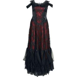 Sinister Gothic Gothic Dress Langes Kleid schwarz rot in L 1057 black / red