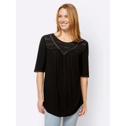 Damen T-Shirt "Shirt", schwarz, Gr. 46, Linea Tesini BY HEINE, unifarben, 100% Viskose, Spitze:100% Baumwolle, Shirts