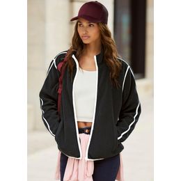 Buffalo Damen Fleecejackeschwarz, Gr. 48, unifarben mit Farbeinsatz, Fleece, Obermaterial: 100% Polyester, Jacken, kuschelig und weich
