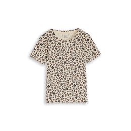 Tom Tailor M&auml;dchen T-Shirt, beige, Gr. 104, Rippware, Obermaterial: 93% Baumwolle, 7% Elasthan, Shirts, mit Leo-Print