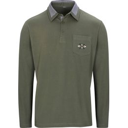 Herren Langarm-Poloshirt mit Webkaro-Details khaki, Gr&ouml;&szlig;e 52/54
