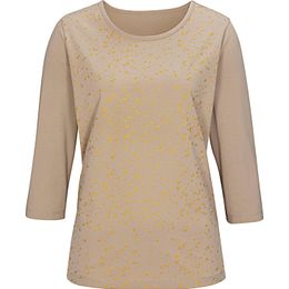 Damen 3/4-Arm-Shirt mit Folien-Druck vorne beige-bedruckt, Gr&ouml;&szlig;e 44