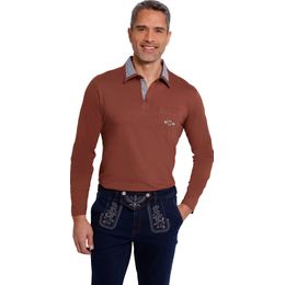 Herren Langarm-Poloshirt mit Webkaro-Details rotbraun, Gr&ouml;&szlig;e 44/46