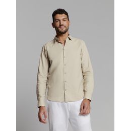 Langarmhemd NO EXCESS "NO EXCESS Leinenhemd", Herren, Gr. L, Normalgr&ouml;&szlig;en, beige (sand), 55% Leinen, 45% Baumwolle, regular fit, Hemden