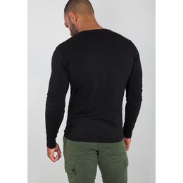 Herren Langarmshirt "Basic LS Small Logo", schwarz, Gr. M, Alpha Industries, bedruckt, Single Jersey, Obermaterial: 100% Baumwolle, Shirts