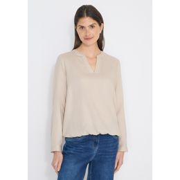Langarmbluse Cecil, Damen, Gr. L (42), grain beige, Stoff, 100% Viskose, unifarben, klassisch normal, V-Ausschnitt, B&uuml;ndchen, Blusen, in Blusen-Optik