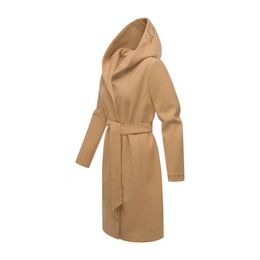 Marikoo Damen Kurzmantel "Kailii", braun, Gr. M, 90% Polyester, 10% Viskose, M&auml;ntel, Eleganter Wickel Mantel mit Tailleng&uuml;rtel und Oversized Hood