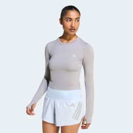 Laufshirt adidas Performance "RUN ESS LS W", Damen, Gr. XL, medium grau heather, Obermaterial: 88% Polyester, 12% Elasthan, Rundhals, Shirts Laufshirt
