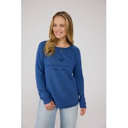 LIEBLINGSST&Uuml;CK Sweatshirt LIEBLINGSST&Uuml;CK "CathrinaEP", Damen, Gr. XS (34), blau (schwarz denim), Sweatware, Obermaterial: 100% Baumwolle, bedruckt, clean, unifarben, regular fit taillenbedeckt, Rundhals, gerader Abschluss, Sweatshirts Sweatshirt, mit Logo-Print