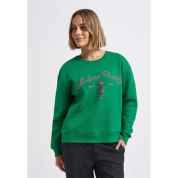 Damen Sweatshirt, gr&uuml;n, Gr. 46, STREET ONE STUDIO, bedruckt, Sweatware, 60% Baumwolle, 40% Polyester, Sweatshirts, mit Wording
