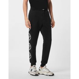 Philipp Plein Herren Jogginghose "Hexagon", schwarz-wei&szlig;, Gr. XXXL, Obermaterial: 88% Baumwolle, 12% Polyester, Hosen