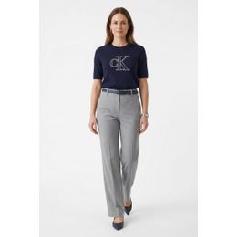 Kurzarmpullover Calvin Klein Jeans, Damen, Gr. L (42), evening blau, Web, Obermaterial: 100% Baumwolle, unifarben, regular fit normal, Rundhals, eingesetzt Rippb&uuml;ndchen, Pullover, Regular fit, mit Logoschriftzug