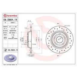 Brembo Bremsscheibe 08.D864.1X hinten rechts links Gelocht 271mm f&uuml;r FORD (CHANGAN) JX612A315ACA 2196429 JX612A315AEA