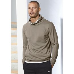 Sweatshirt BENCH. LOUNGEWEAR, Herren, Gr. S (44/46), grau (taupe), angeraute Sweatware, Obermaterial: 60% Baumwolle, 40% Polyester, unifarben, bequem normal, Rundhals, angesetztes B&uuml;ndchen, Sweatshirts Sweatshirt, mit gro&szlig;em Stehkragen aus einer Baumwollmischung