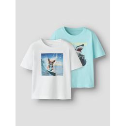 T-Shirt name it "NMMVOTO 2P SS NREG TOP", M&auml;dchen, Gr. 110, hellwei&szlig; pack:limpet shell, Jersey, Obermaterial: 100% Baumwolle, bedruckt, regular fit normal, Rundhals, Shirts T-Shirt, Baumwolle, regular fit