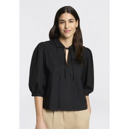 Schlupfbluse BOSS Orange "Balet Premium Damenmode", Damen, Gr. 42, schwarz 001, Popeline, Obermaterial: 100% Baumwolle, unifarben, normal, 2-Knopf-Manschette, Blusen Schlupfbluse, aus Baumwoll-Popeline, Ballon&auml;rmel