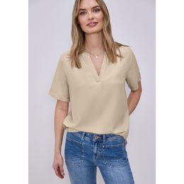 Schlupfbluse Street One, Damen, Gr. 36, cotton beige, Web, Obermaterial: 100% Viskose, figurumspielend h&uuml;ftbedeckend, V-Ausschnitt, Aufschlag, Blusen Schlupfbluse, Leicht abgerundeter Saum, &Auml;rmelaufschlag