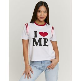 Tally Weijl Damen T-Shirt "STSCOORCUN2"wei&szlig;, Gr. L, bedruckt, Jersey, Obermaterial: 100% Baumwolle, Shirts, Baumwolle, Statement-Shirt mit