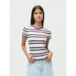 T-Shirt LEGER "Danielle, LeGer by Lena Gercke", Damen, Gr. 36, blau gestreift, Rippware, Obermaterial: 75% Viskose, 25% Polyester, Rundhals, Shirts T-Shirt, schmale Passform, mehrfarbig geringelt