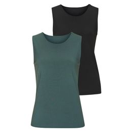 Tanktop Lascana "aus elastischer Baumwoll-Modal-Qualit&auml;t", Damen, Gr. 44/46, gr&uuml;n (eukalyptus, schwarz), Single Jersey, Obermaterial: 50% Baumwolle, 45% Modal (TENCEL&trade;), 5% Elasthan, unifarben, Basic, bequem, Rundhals, Tops Tanktop
