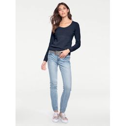 Damen Rundhalspullover "Rundhals-Pullover", blau, Gr. 40, Linea Tesini BY HEINE, unifarben, 100% Baumwolle, Pullover
