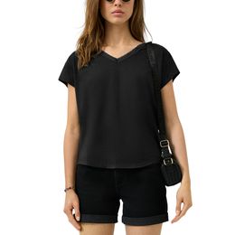 QS Damen Kurzarmshirtschwarz, Gr. XL, unifarben, Jersey, Obermaterial: 48% Baumwolle, 48% Modal, 4% Elasthan, Shirts, mit V-Ausschnitt und Spitze