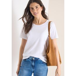 T-Shirt Cecil, Damen, Gr. L (42), wei&szlig;, wei&szlig;, Web, 50% Baumwolle, 50% Modal, unifarben, comfort fit normal, Rundhals, abgesteppt, Shirts T-Shirt, im Basic-Style