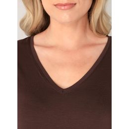 Base Level Damen T-Shirt "Yanic", braun, Gr. 40, unifarben, Single Jersey, Obermaterial: 96% Viskose, 4% Elasthan, Shirts, mit V-Ausschnitt