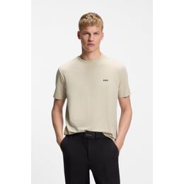 Rundhalsshirt BOSS Green "Tee", Herren, Gr. L, light beige275, Single Jersey, Obermaterial: 95% Baumwolle, 5% Elasthan, regular fit h&uuml;ftlang, Rundhals, eng eingefasste Kante, Shirts Rundhalsshirt, mit gummiertem Kontrast-Logo
