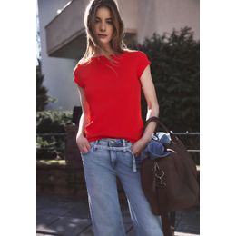 Damen T-Shirttorch rot, Gr. 38, STREET ONE STUDIO, unifarben, Web, 96% Baumwolle, 4% Elasthan, Shirts, aus Baumwolle mit Stretchante